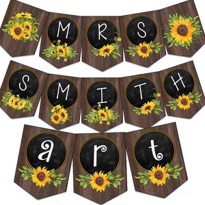 Editable Bunting Bulletin Board Banner Letters Sunflower Farmhouse ...