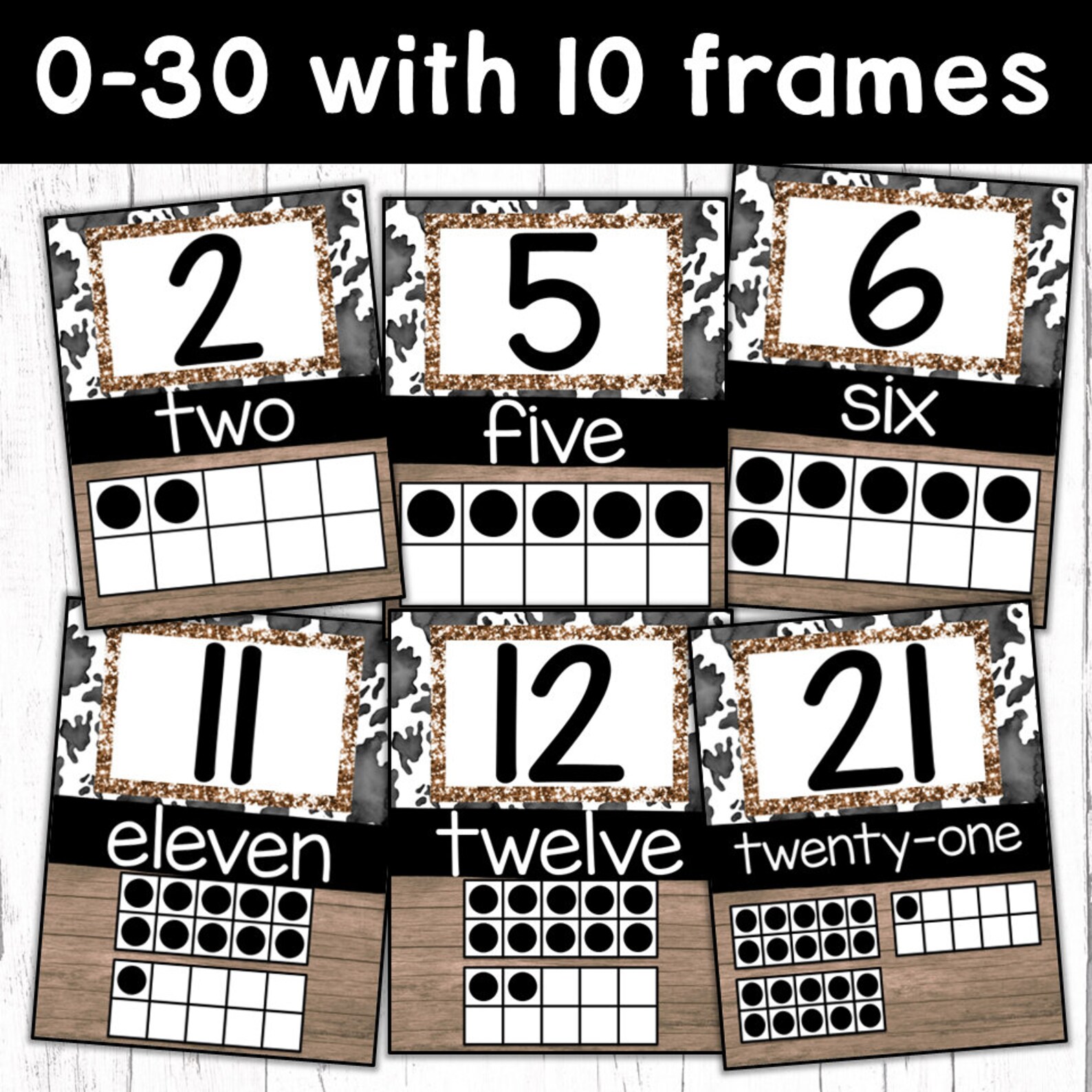 Number Posters 0-30 Number Line Negative Numbers Cow Print Farmhouse ...