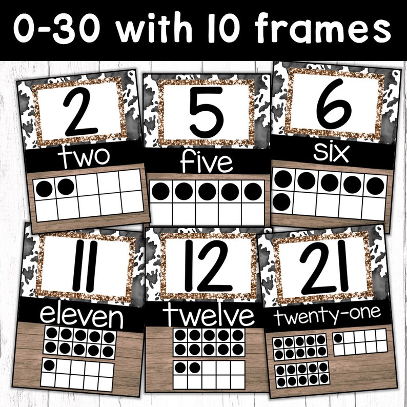 Number Posters 0-30 Number Line Negative Numbers Cow Print Farmhouse ...