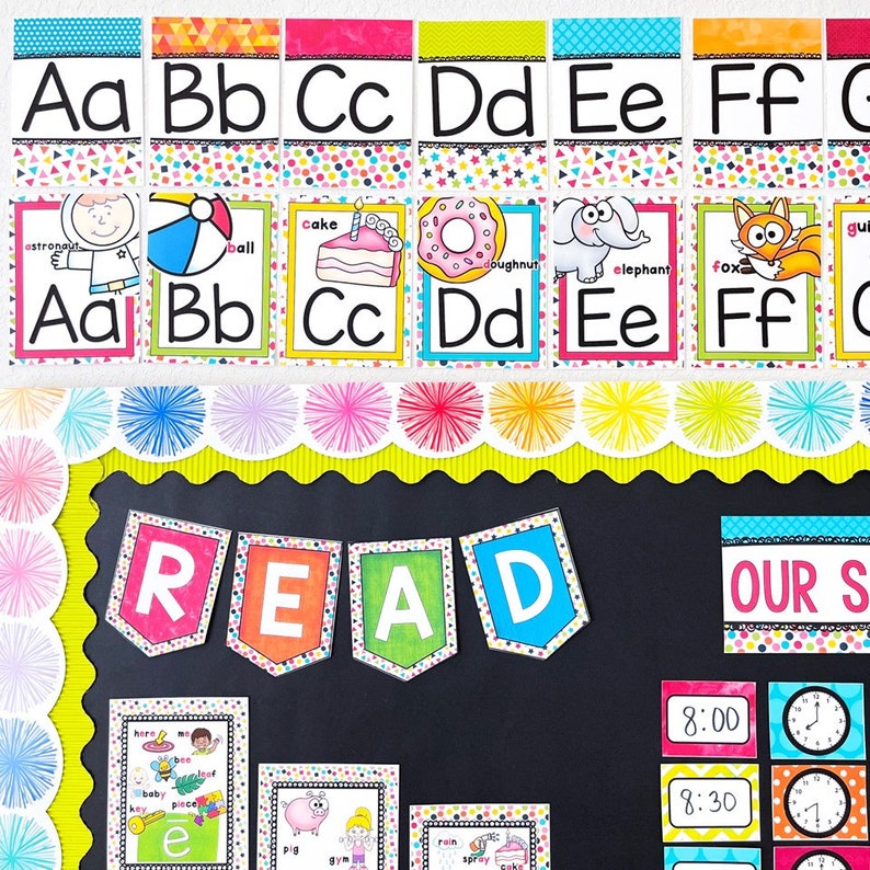Alphabet Posters With Pictures for the Classroom Confetti Rainbow ...