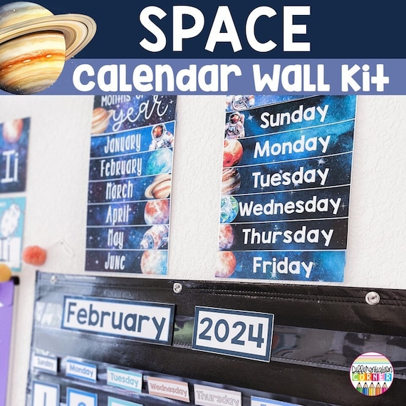 Classroom Calendar Space Theme Calendar Pocket Chart - Classroom ...