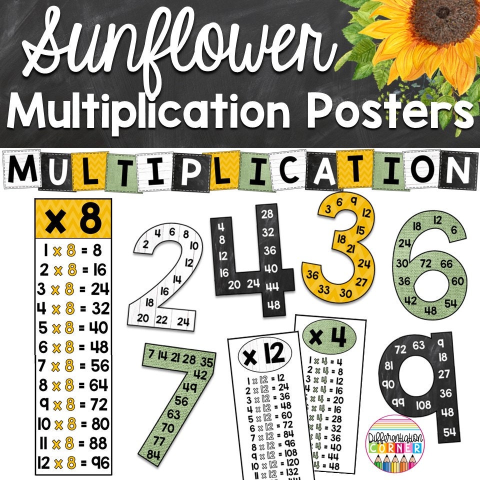 Multiplication Posters Sunflower Farmhouse Classroom Decor Printable ...