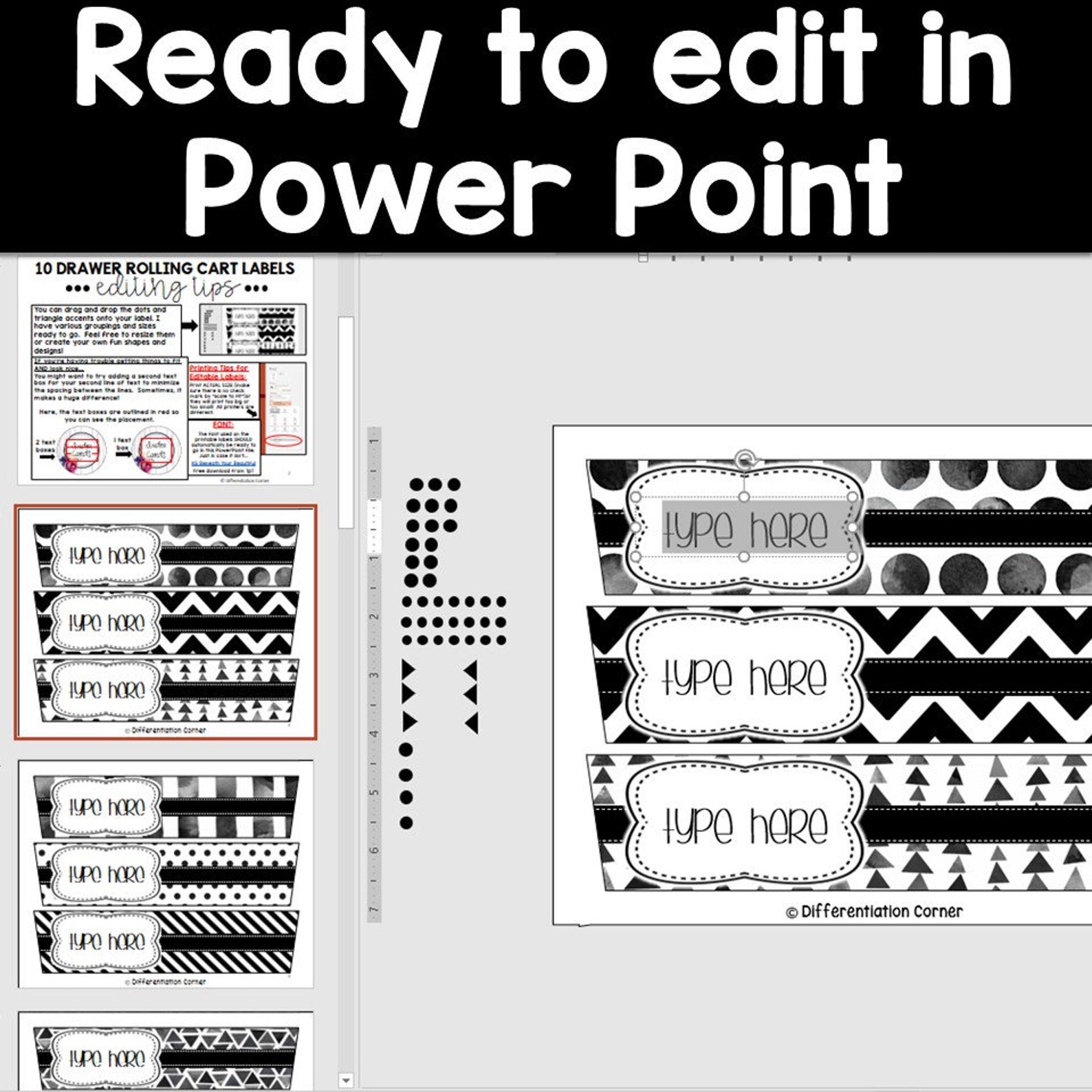 10 Drawer Rolling Cart Labels Editable Black and White Classroom Decor ...