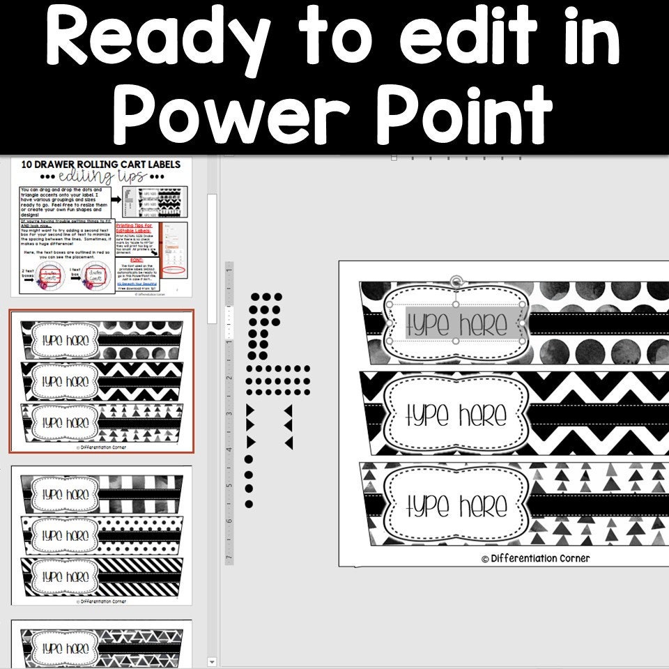 10 Drawer Rolling Cart Labels Editable Black and White - Etsy