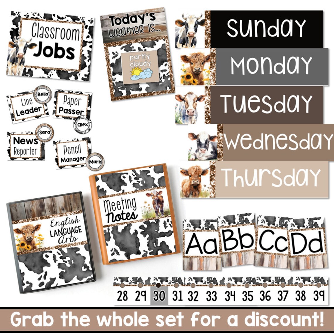 Cow Print Teacher Tool Box Labels Farmhouse Classroom Decor Teacher ...