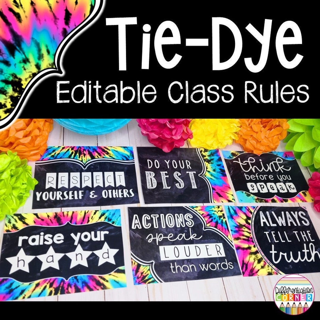 Editable Tie Dye Retro Classroom Rules Posters Groovy Hippie Classroom ...