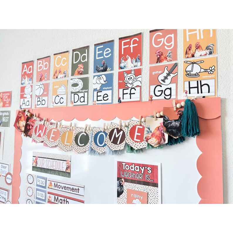 Alphabet Posters for the Classroom Chicken Farmhouse Classroom Decor ...