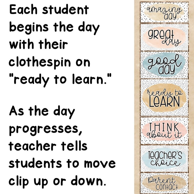 Printable Behavior Clip Chart, Neutral Boho Classroom Decor, Editable ...