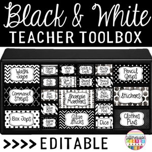 Black and White Teacher Tool Box Labels, Black and White Classroom ...