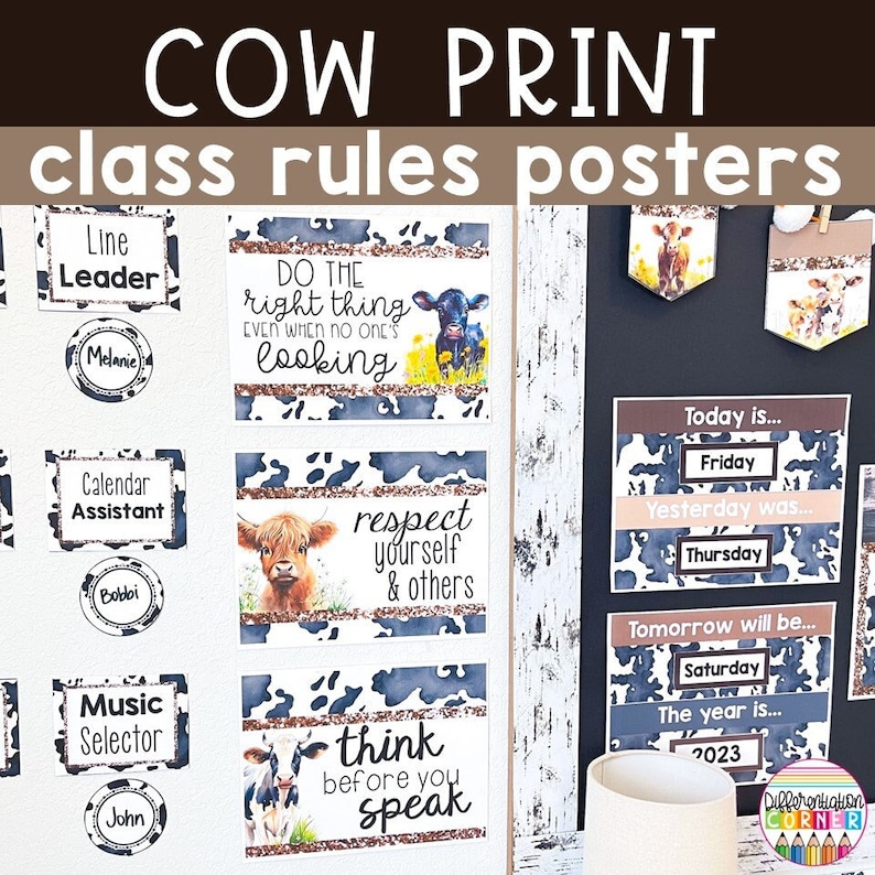 Cow Print Farmhouse Classroom Rules Posters Farmhouse Cow Print ...