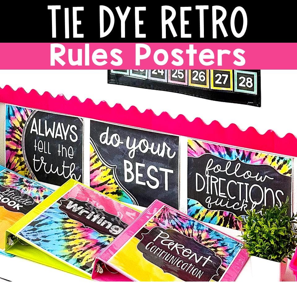 Editable Tie Dye Retro Classroom Rules Posters Groovy Hippie Classroom ...