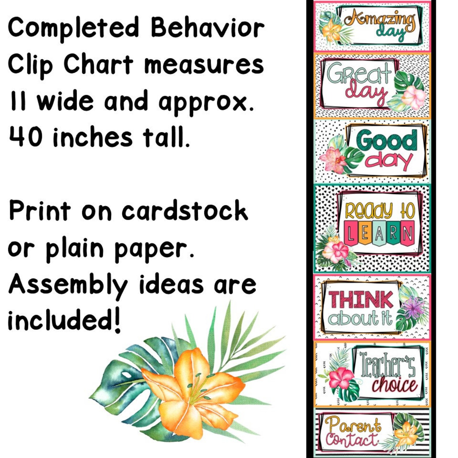 Printable Behavior Clip Chart, Tropical Classroom Decor, Editable ...
