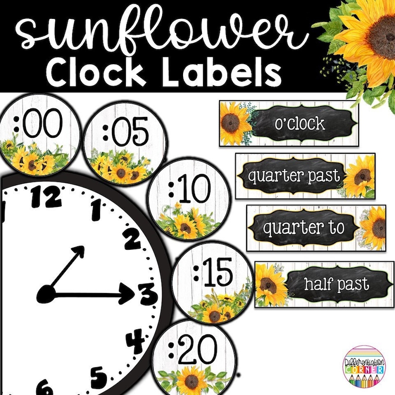 PRINTABLE Clock Label Numbers in 5 Minute Intervals | Sunflower ...