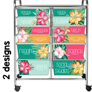 10 Drawer Cart Rolling Labels Editabletropical Classroom Decor Jungle ...