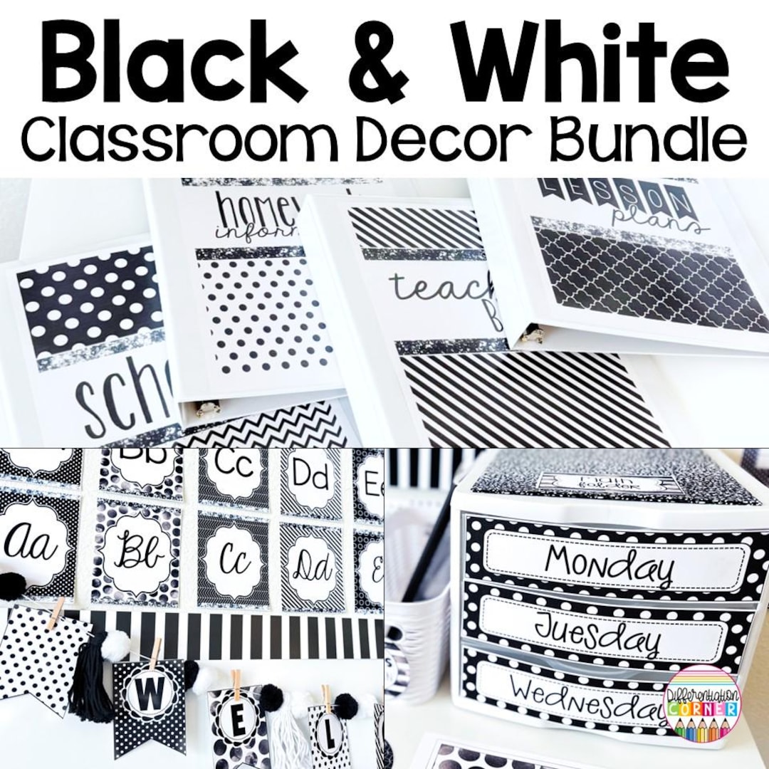 Modern Black and White Classroom Decor Bundle Classroom Bulletin Board ...