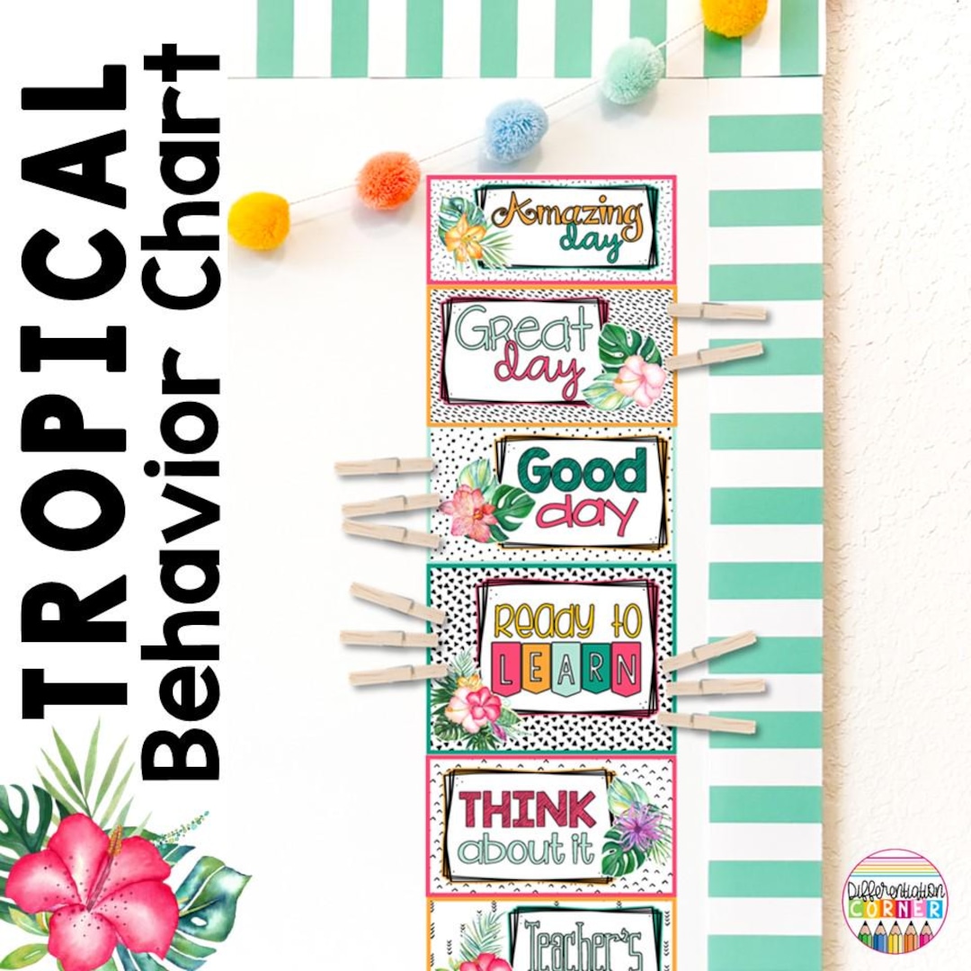Printable Behavior Clip Chart, Tropical Classroom Decor, Editable ...