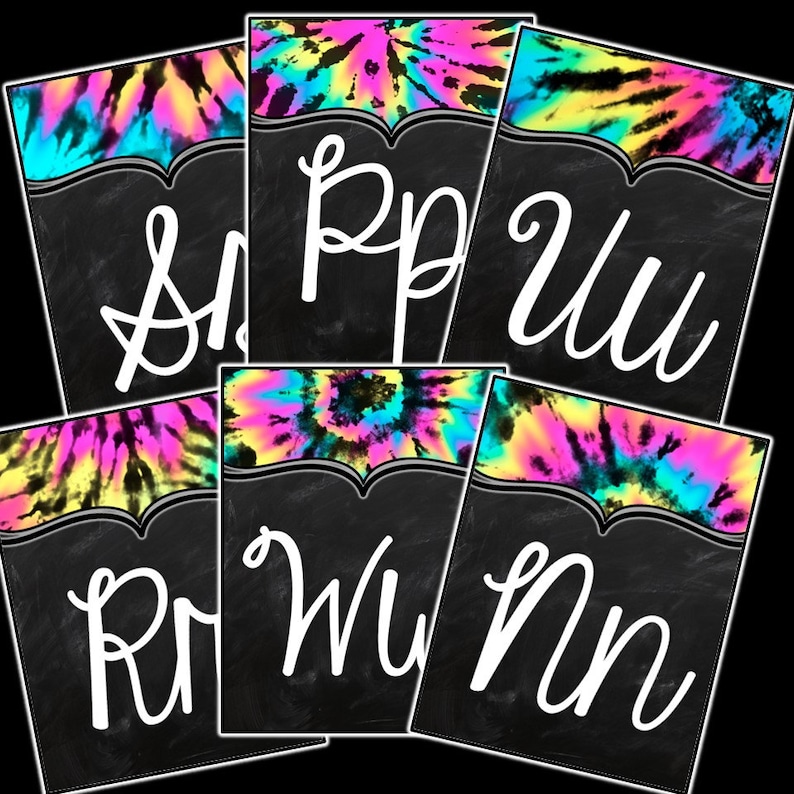 Cursive Alphabet Posters for Classroom Tie Dye Retro Classroom - Etsy