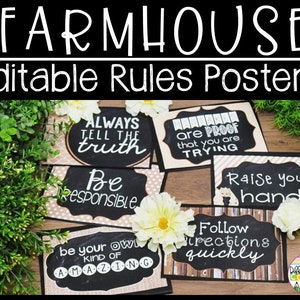 Editable Farmhouse Classroom Rules Posters Farmhouse Neutral Classroom ...