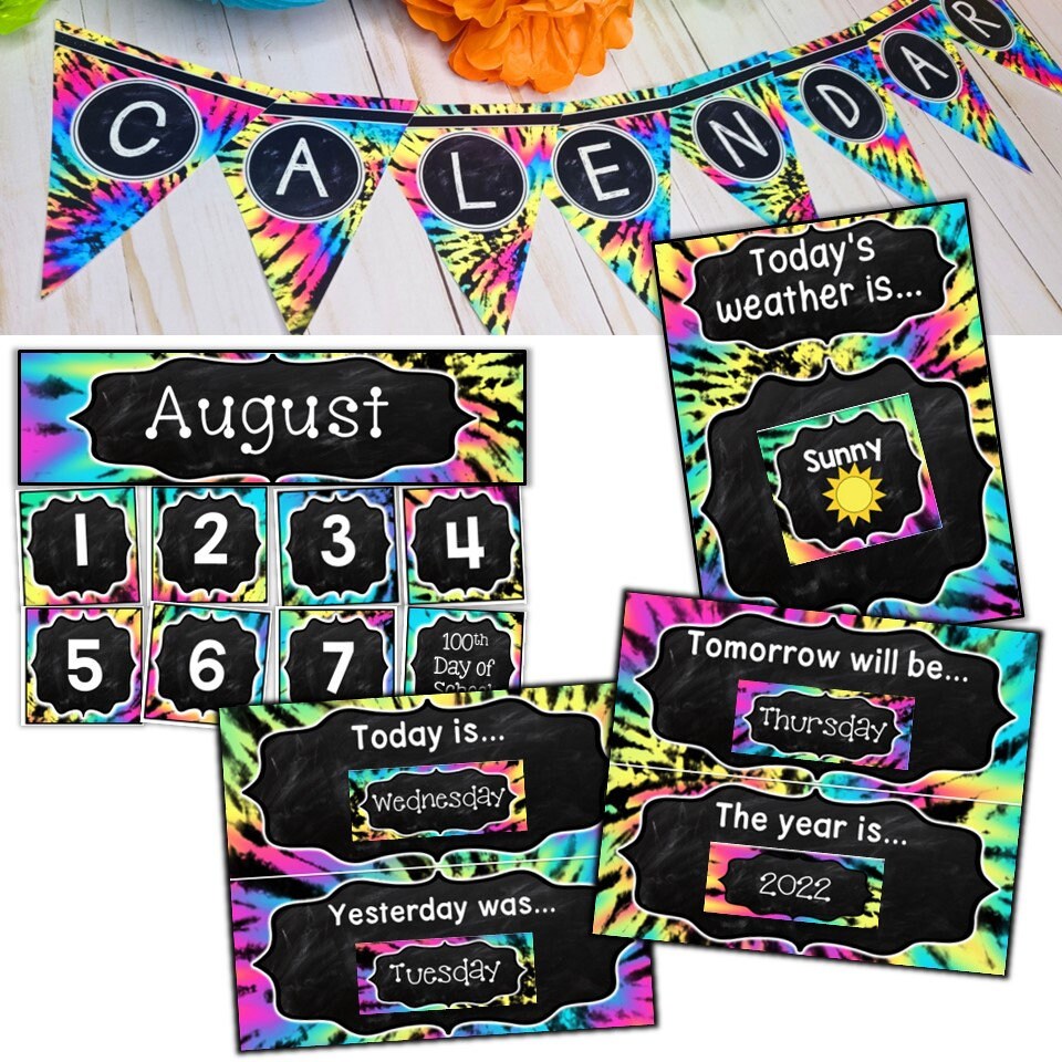 Tie Dye Retro Classroom Calendar & Weather Display Set - Etsy