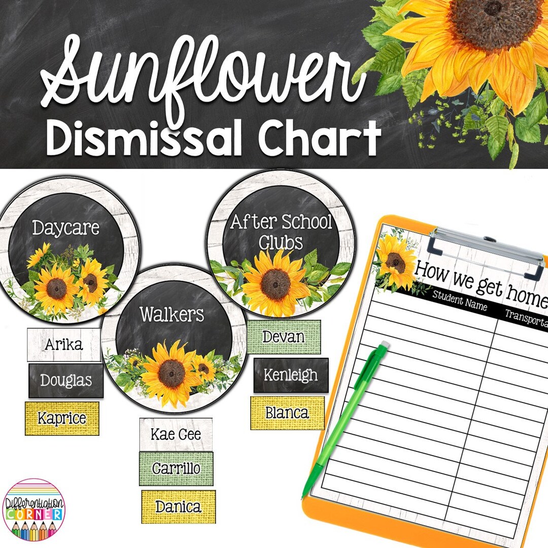How We Go Home Dismissal Chart Template Sunflower Farmhouse Classroom ...
