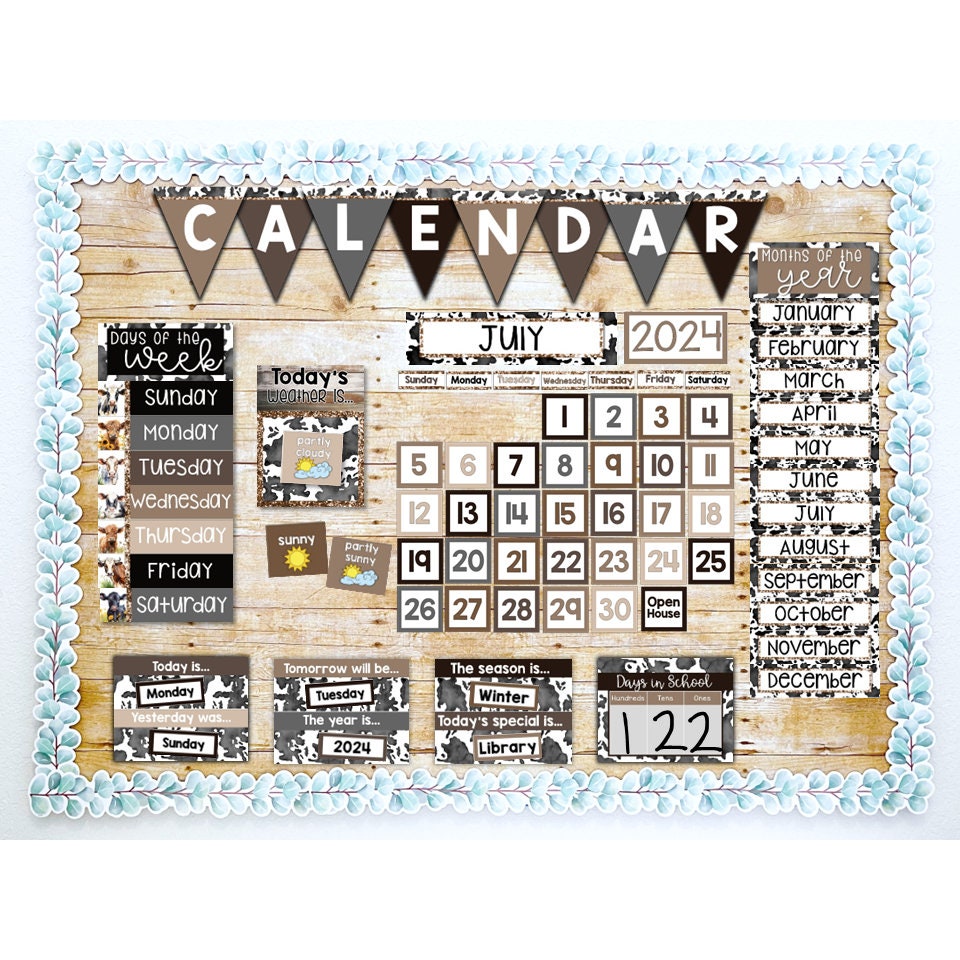 Cow Print Classroom Calendar Set & Weather Display Farmhouse Classroom ...