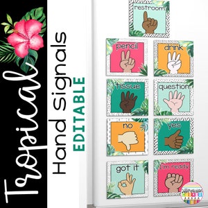 Classroom Hand Signal Posters, Tropical Classroom Decor, Editable Hand ...