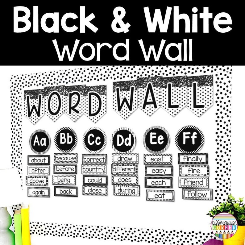 Classroom Sight Word Wall Editable | Black and White Classroom Decor ...