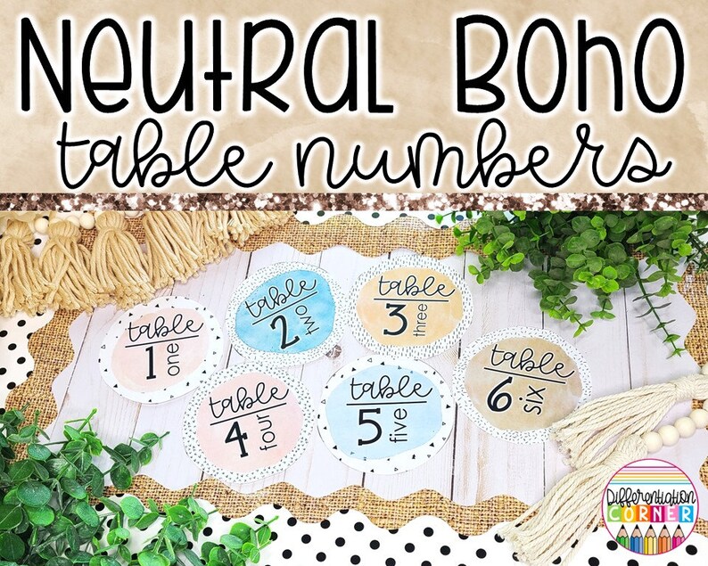 PRINTABLE Boho Table Numbers Neutral Boho Classroom Decor Classroom ...