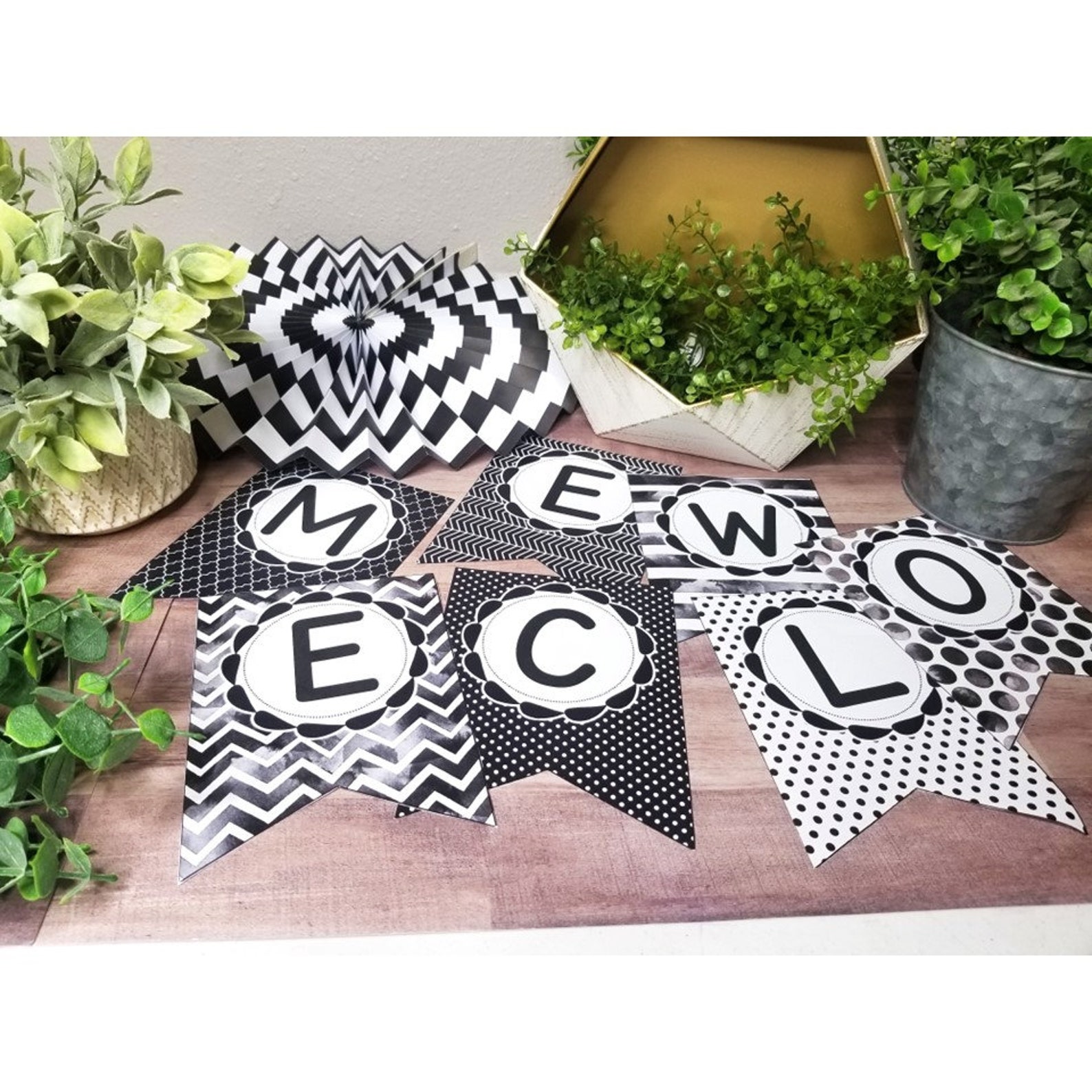 Editable Black and White Bunting Bulletin Board Banner Letters | Black ...