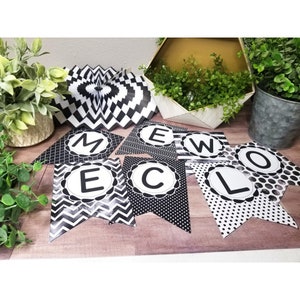 Editable Black and White Bunting Bulletin Board Banner Letters | Black ...