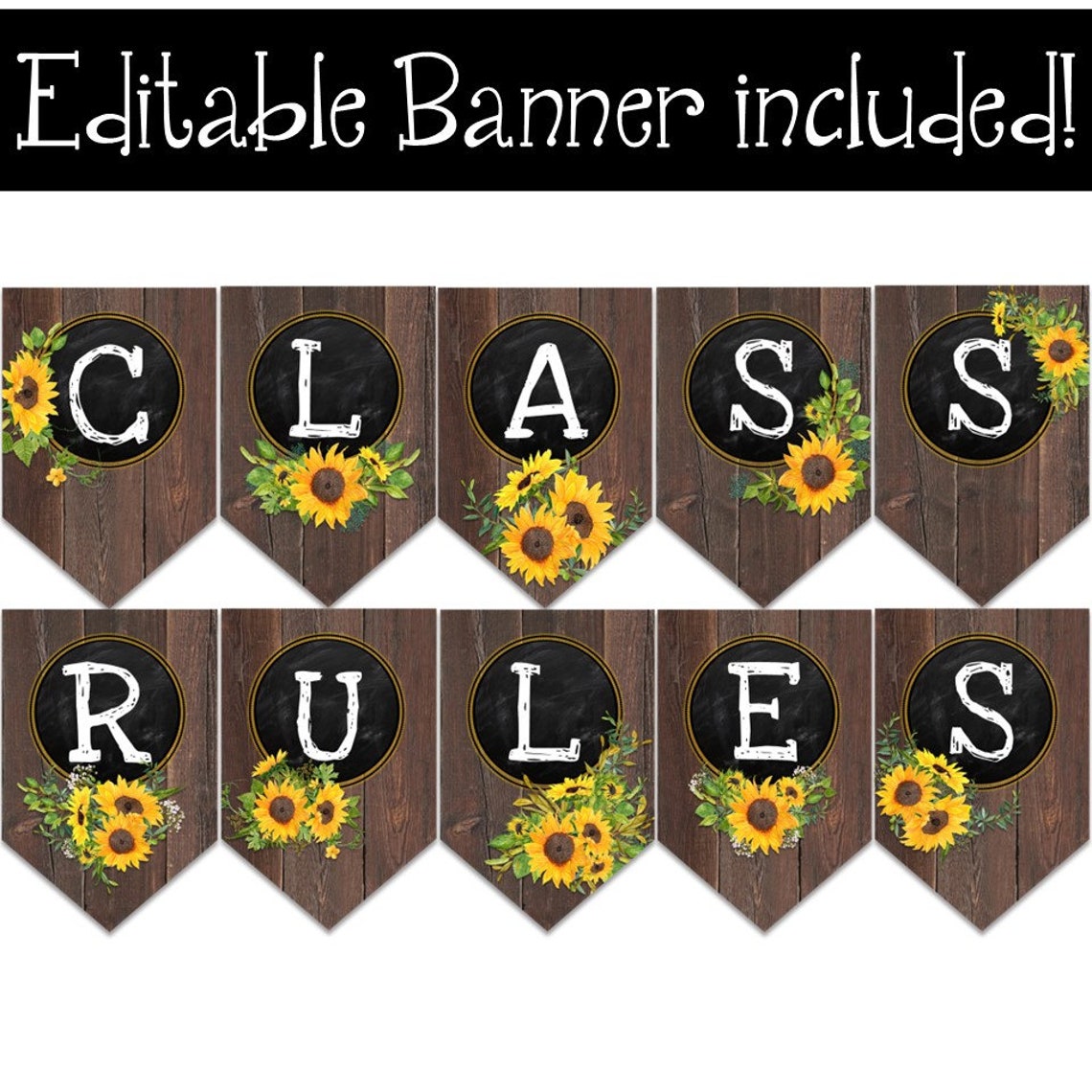 Editable Classroom Rules Posters Sunflower Farmhouse Classroom Decor ...