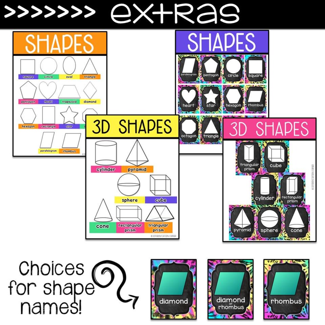 PRINTABLE Shape Posters and Charts | Colorful Classroom Decor 2D and 3D ...