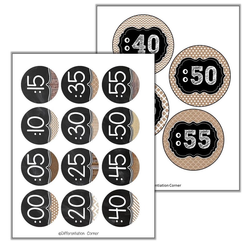 PRINTABLE Farmhouse Neutral Clock Label Numbers in 5 Minute Intervals ...