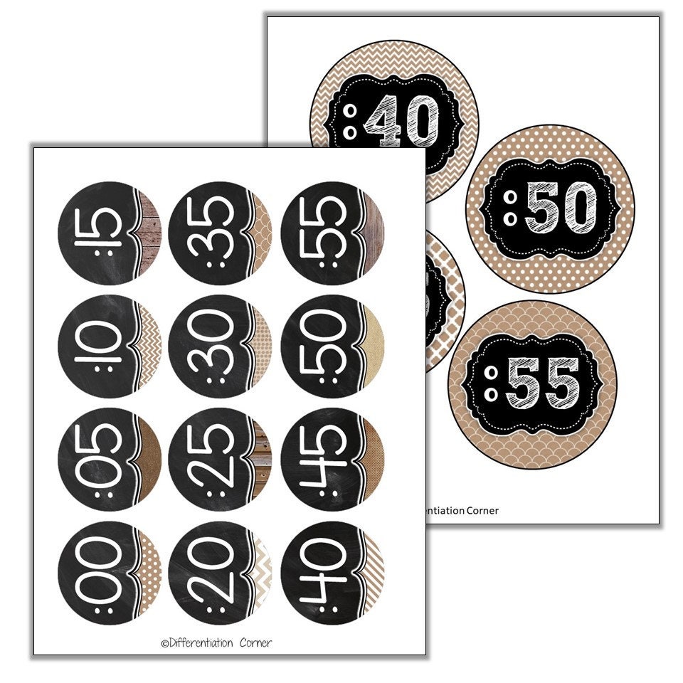 PRINTABLE Farmhouse Neutral Clock Label Numbers in 5 Minute Intervals ...