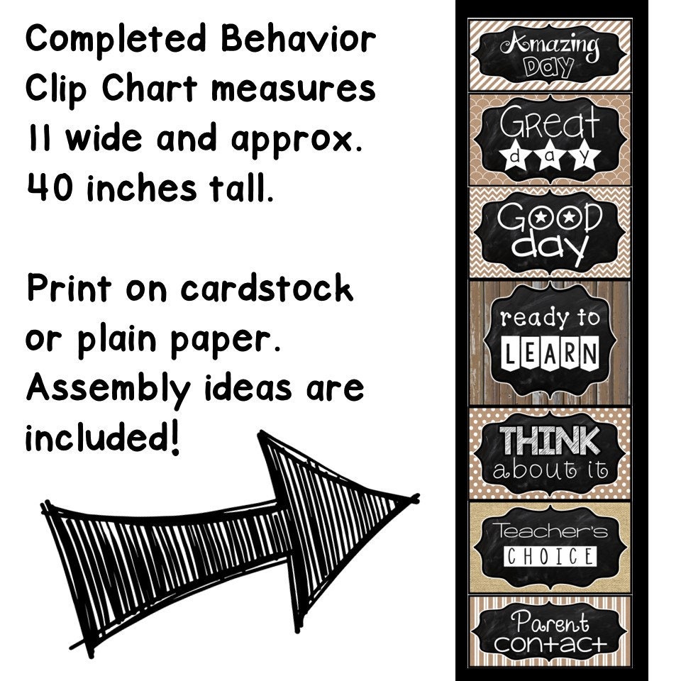 Printable Behavior Clip Chart, Neutral Farmhouse Classroom Decor ...