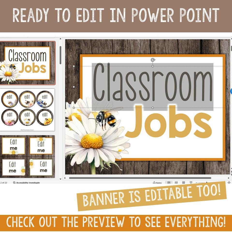 Editable Classroom Job Chart Template Bee Classroom Decor Theme ...
