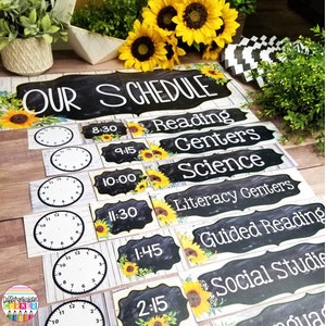 Editable Daily Schedule Cards Sunflower Farmhouse Classroom Decor ...