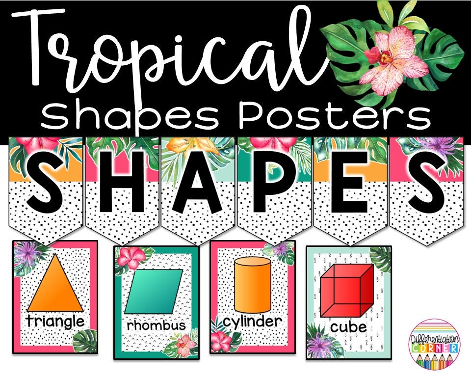 PRINTABLE Shape Posters and Charts Tropical Classroom Decor - Etsy