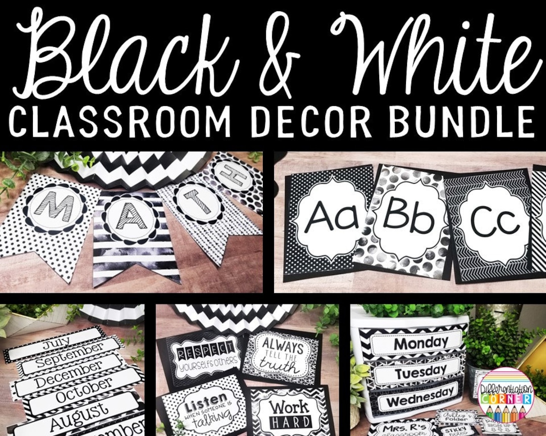Modern Black and White Classroom Decor Bundle Classroom - Etsy