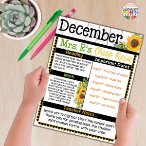 Editable Classroom Newsletter Template | Sunflower Farmhouse Classroom ...