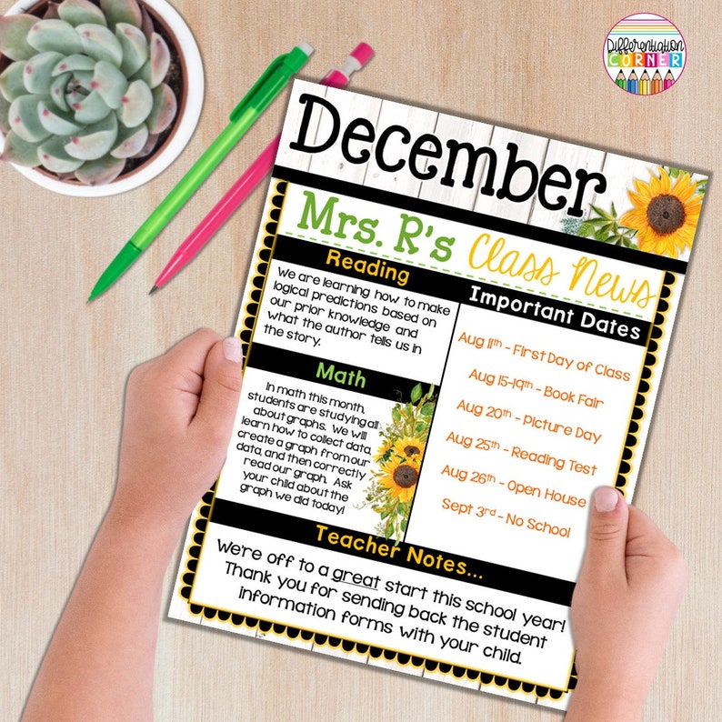 Editable Classroom Newsletter Template Sunflower Farmhouse - Etsy