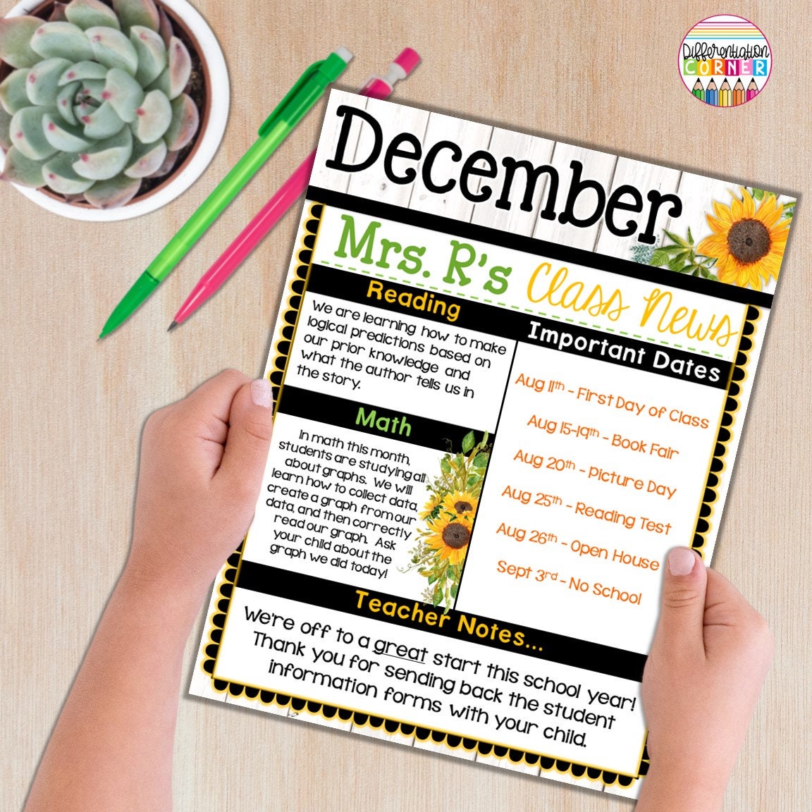 Editable Classroom Newsletter Template Sunflower Farmhouse - Etsy