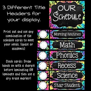 Editable Daily Schedule Cards Tie Dye Retro Classroom Decor Printable ...