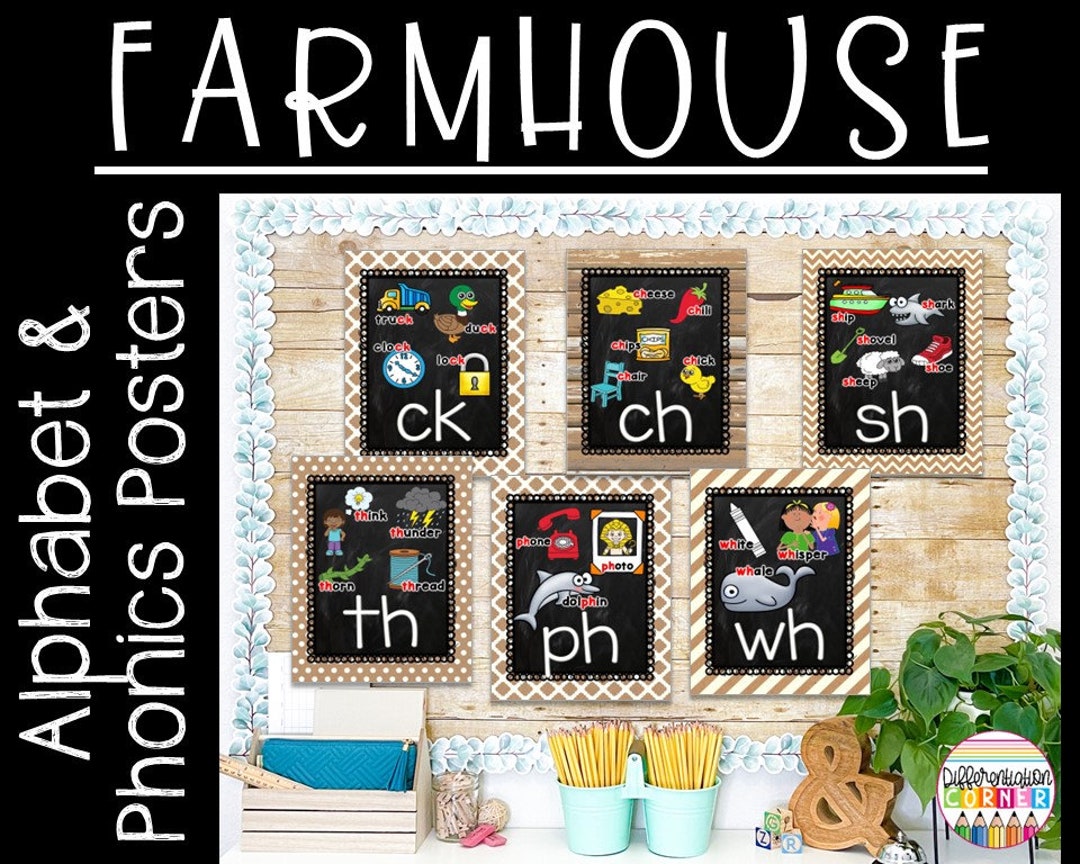Farmhouse Neutral Alphabet Posters, Phonics Posters Vowel Valley Sound ...