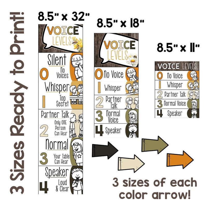 Printable Voice Level Chart Posters Bee Theme Classroom Decor Editable ...