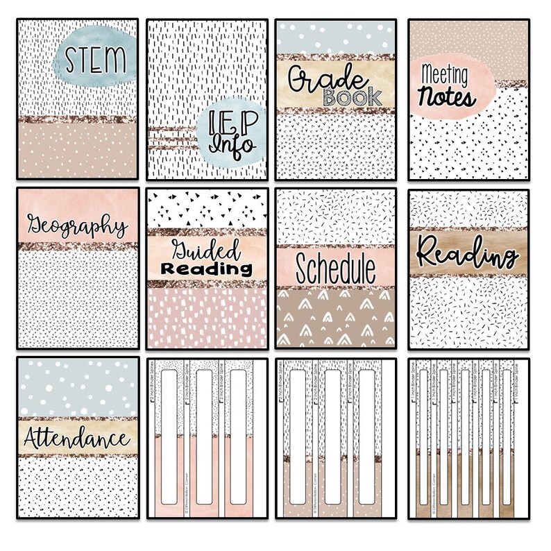 Editable Binder Covers and Spines Neutral Boho Classroom - Etsy