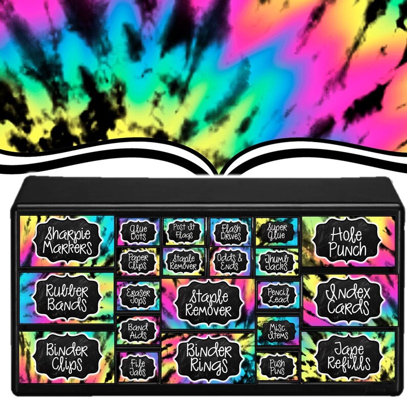 Tie Dye Teacher Tool Box Labels Groovy Hippie Classroom Decor - Etsy