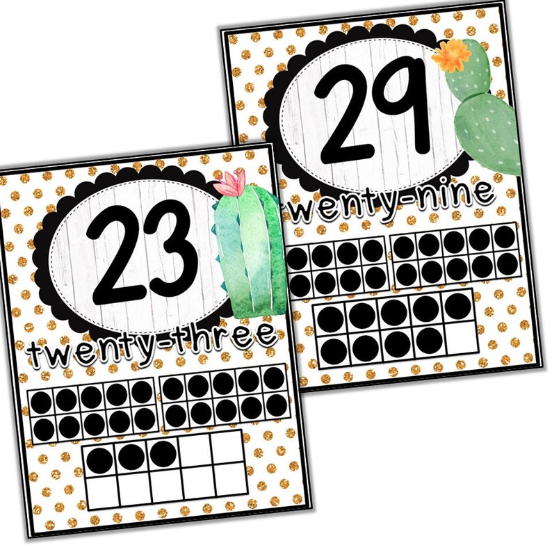 Number Posters 0-30 Number Line With Negative Numbers Cactus - Etsy