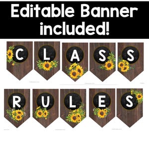 Editable Classroom Rules Posters Sunflower Farmhouse Classroom Decor ...