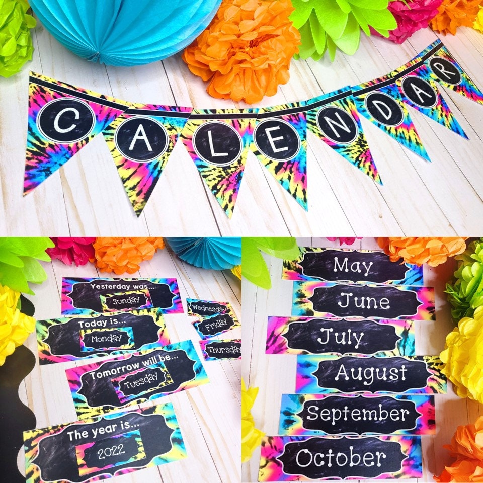 Tie Dye Retro Classroom Calendar & Weather Display Set - Etsy